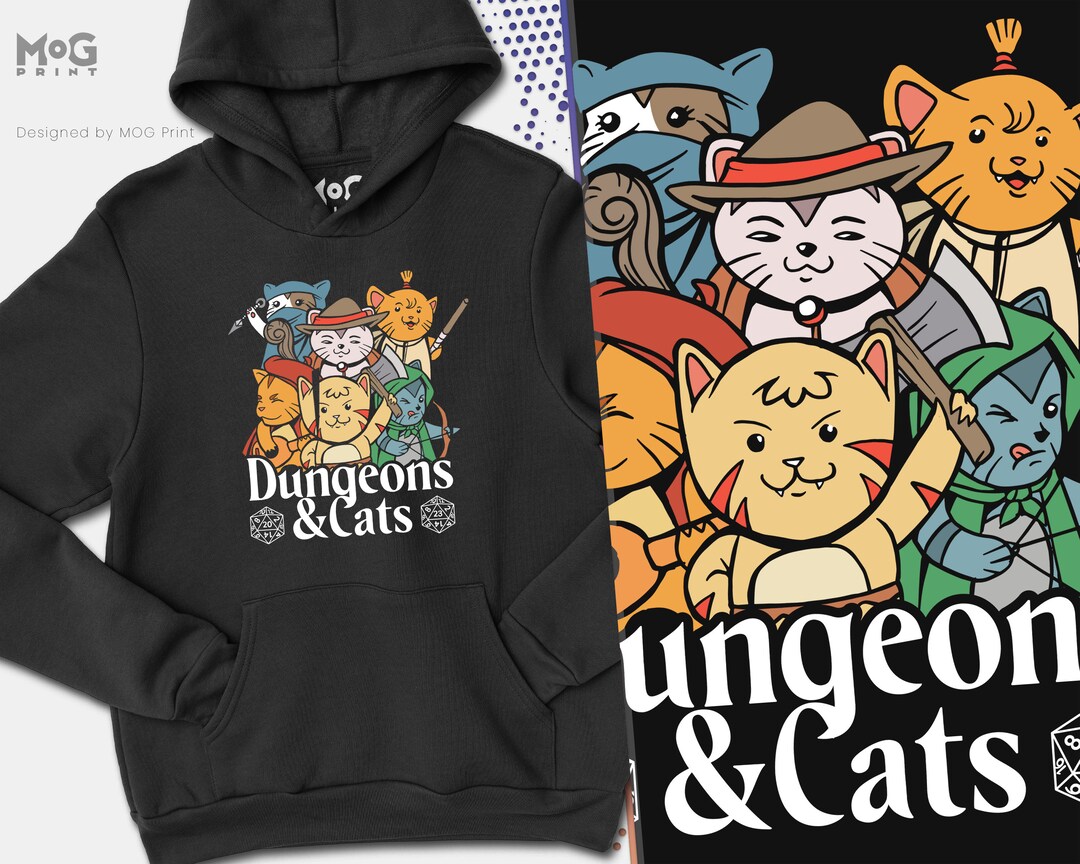 Dungeons and Cats Hoodie Dnd D&D Gaming Geek Gift Idea Kitten Jumper ...