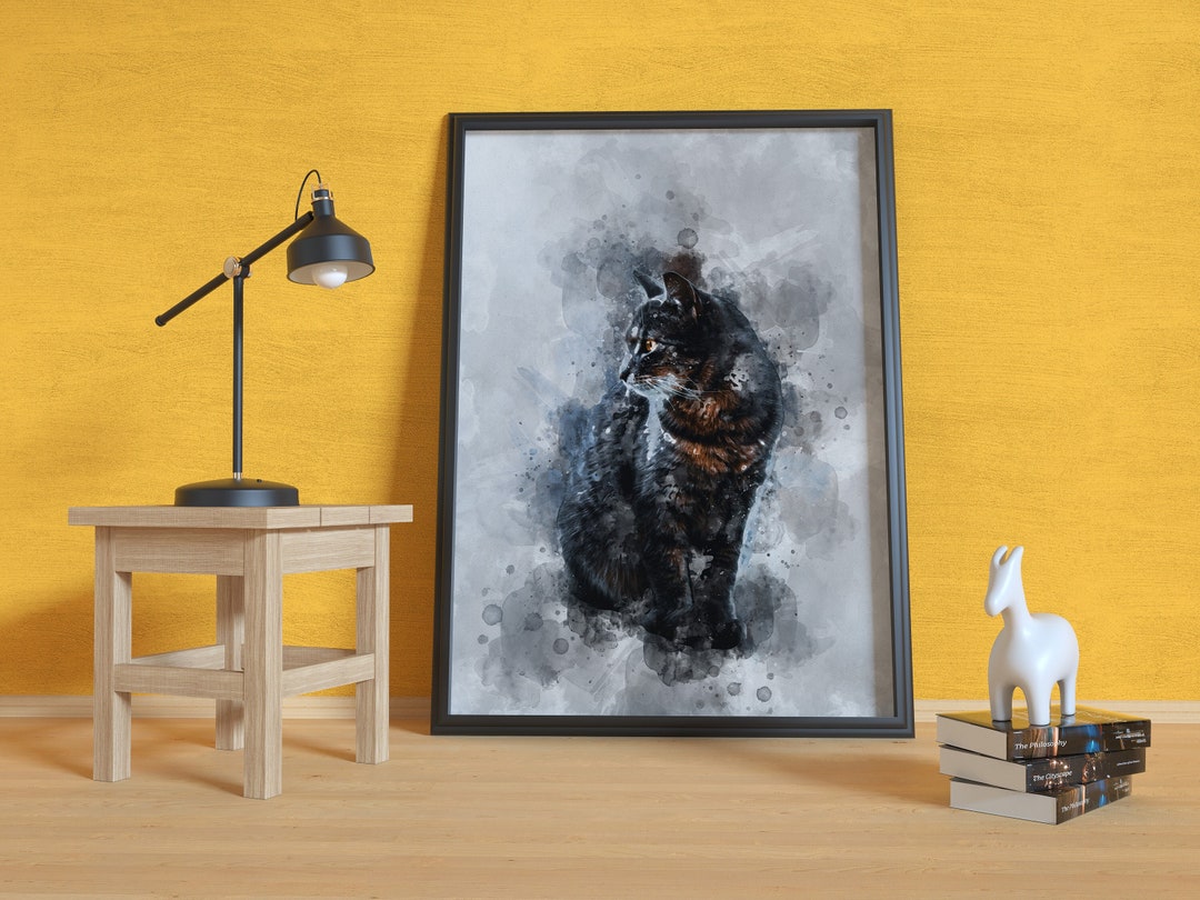Watercolour Cat Poster Portrait Styled Large Wall Art Poster Perfect ...