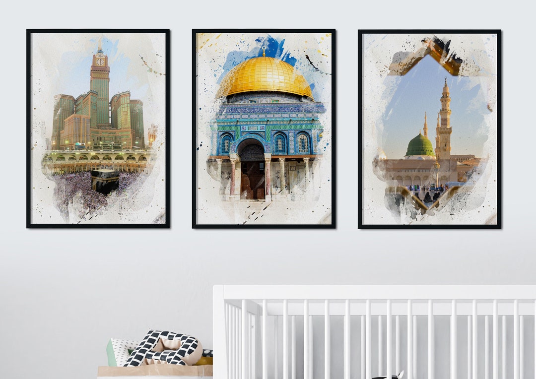 Watercolour Islamic Art Ramadan Eid Posters | 3 Islamic Holy Places ...