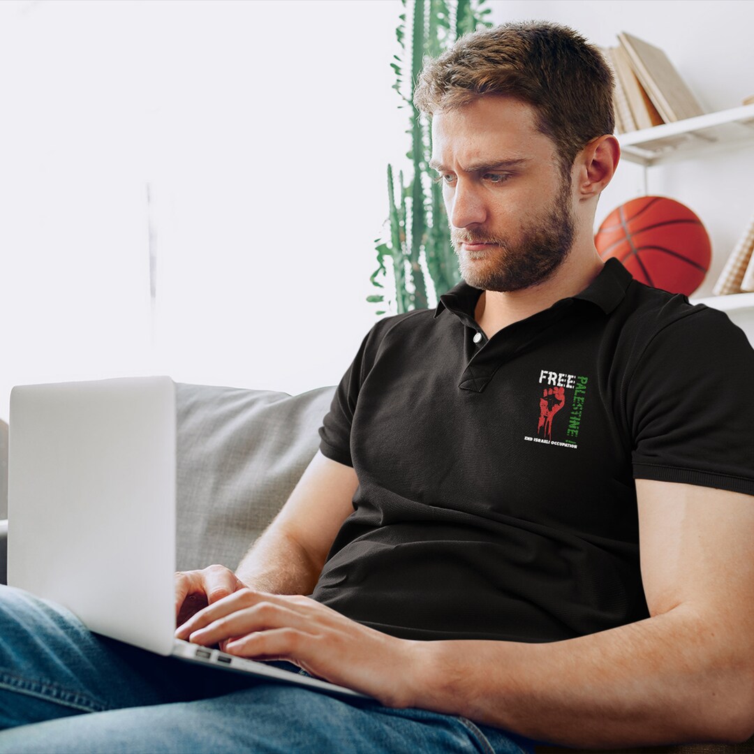Free Palestine Fist Symbol Graphic Palestinian Flag Support Polo T ...