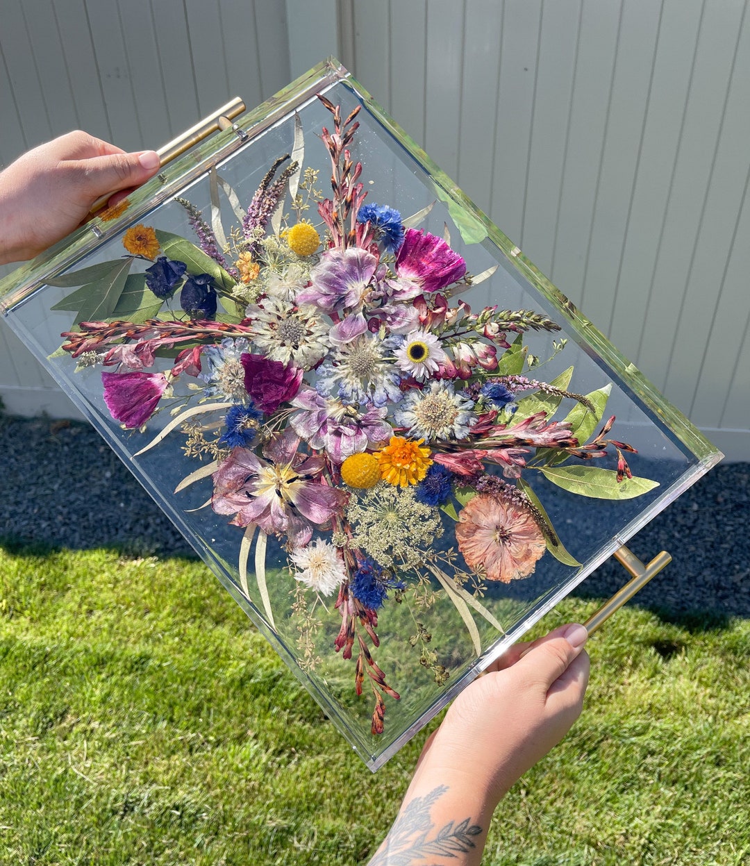 Custom Preserved Floral Tray- Resin Flower Tray Personalized Wedding ...