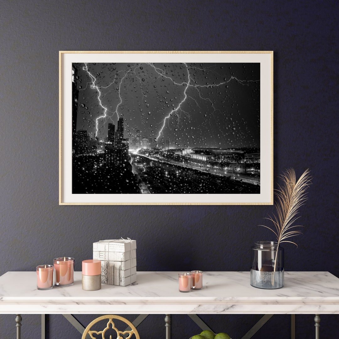 Chicago Skyline During Lightning Storm - Black and White Print, Wall ...