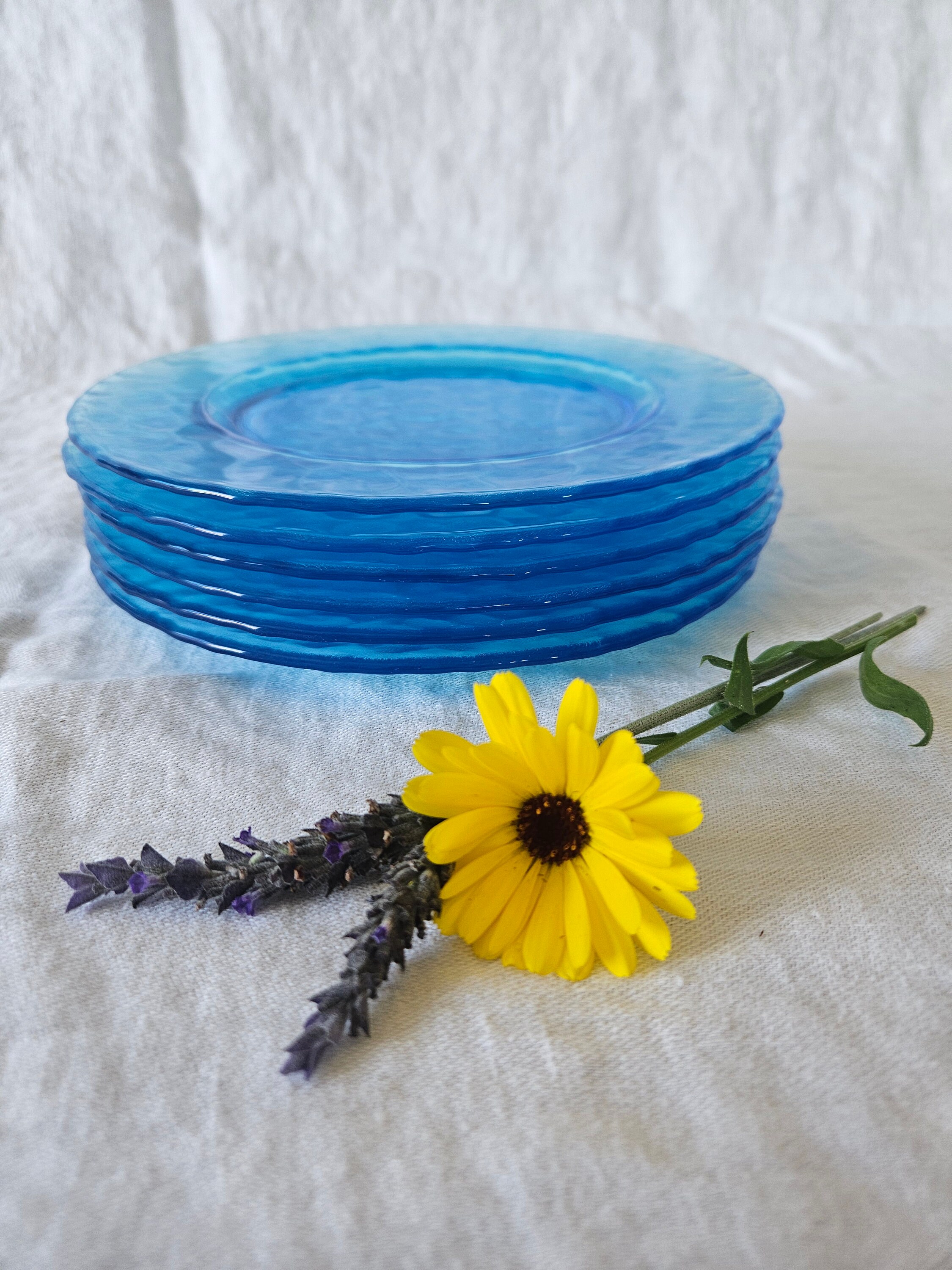 Cobalt Blue Ripple Glass Dessert Plates Set of 6 - Etsy