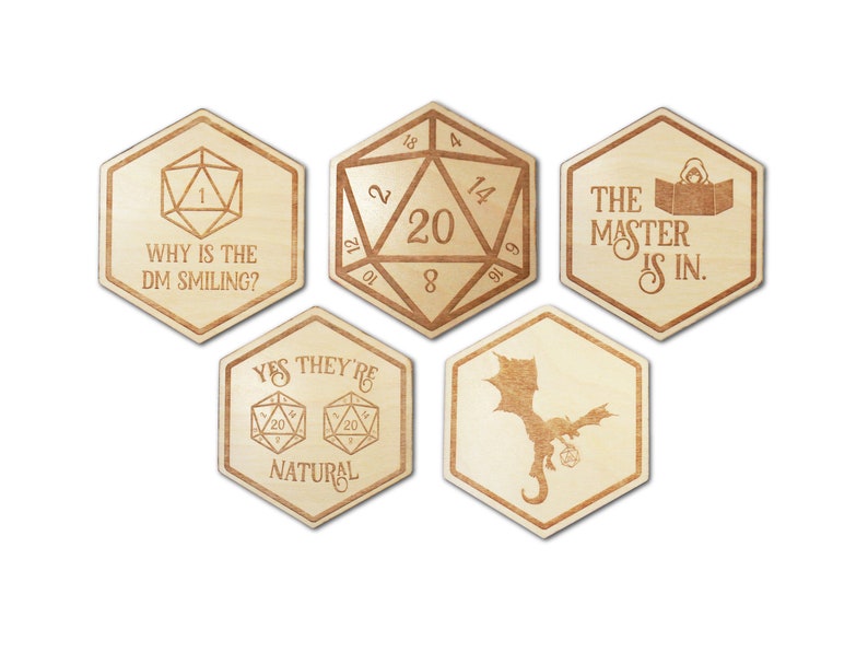 Gaming Coasters, D20, Fantasy Décor, Game Master Decorative Wood ...