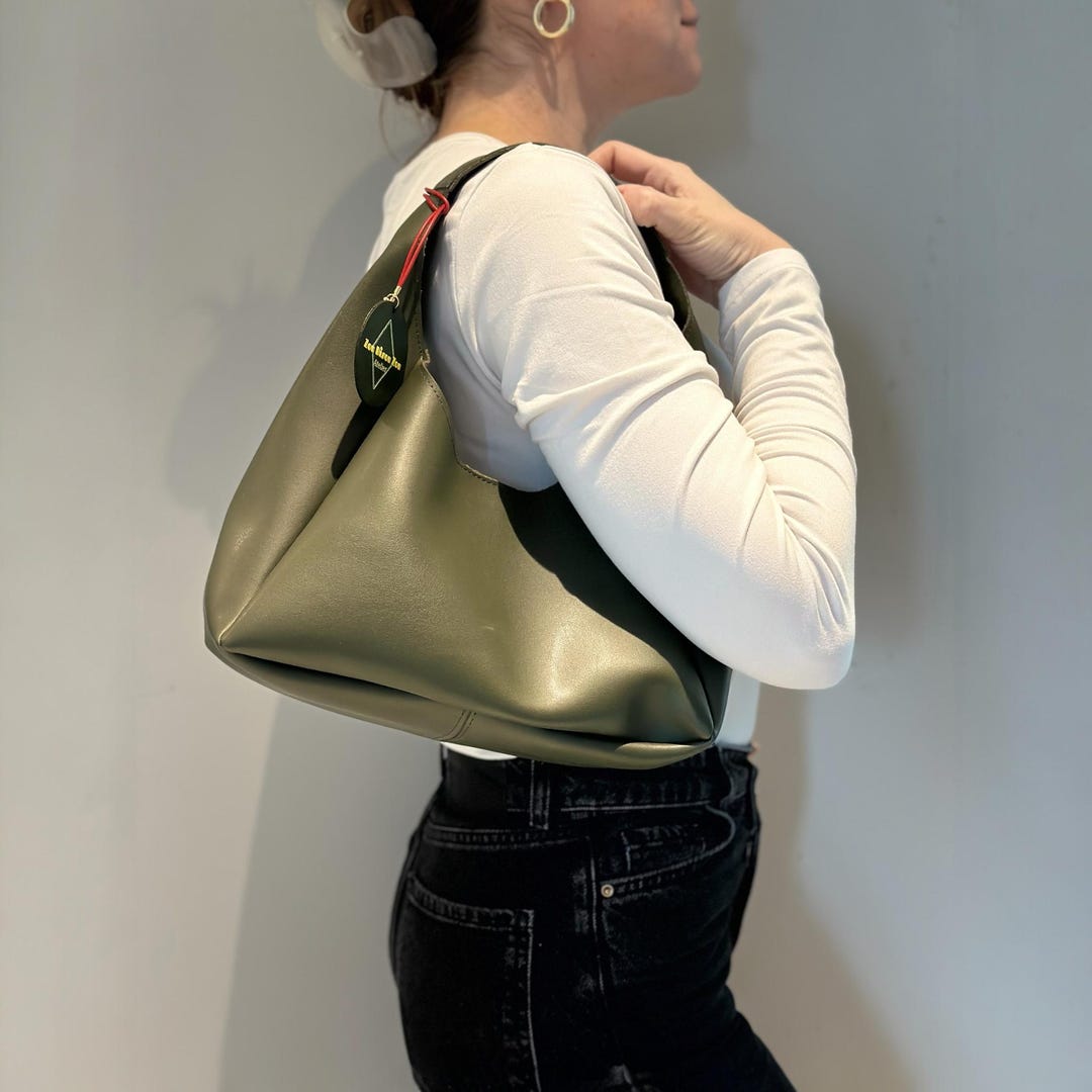 Washed Sage Green Vegan Leather Hobo Bag, Minimalist Shoulder Purse ...