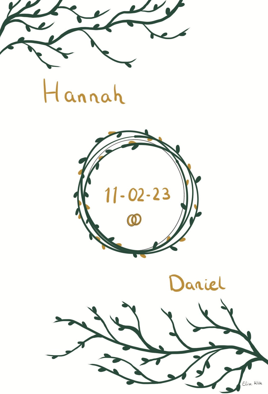 Wedding Announcement Card Design Branches, Names and Date - Etsy