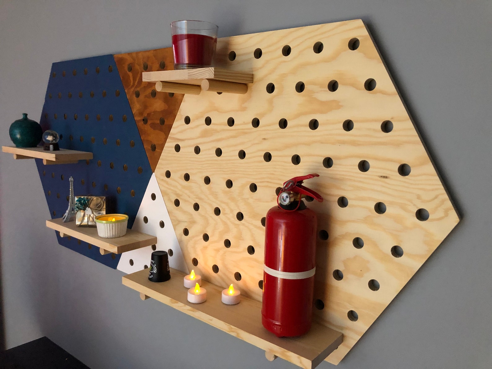 Modern Wood Hexagon Pegboard Peg Board Wall Decor Wooden | Etsy