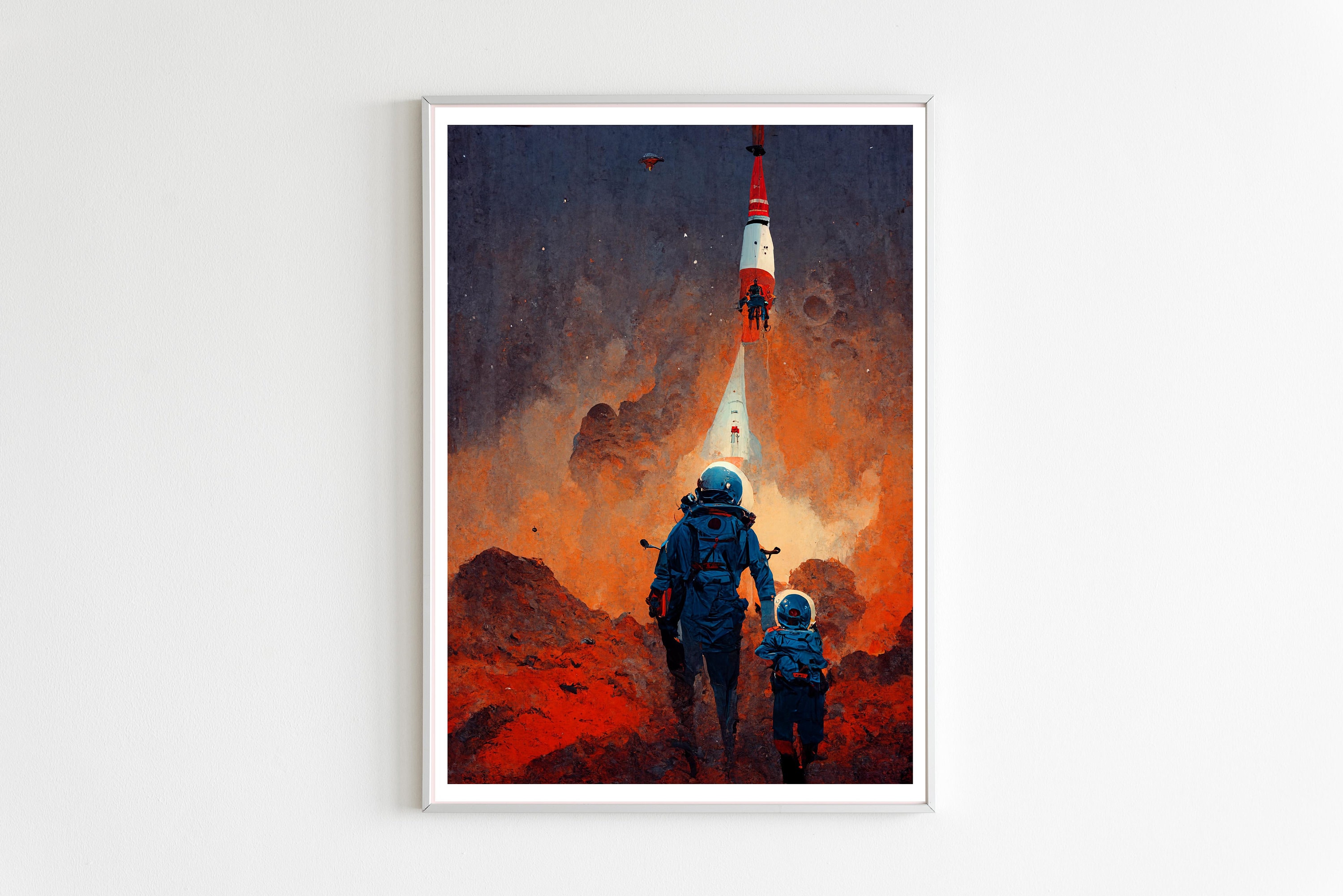Futuristic Spaceman and Their Child Art Print Stylish Astronaut Poster ...