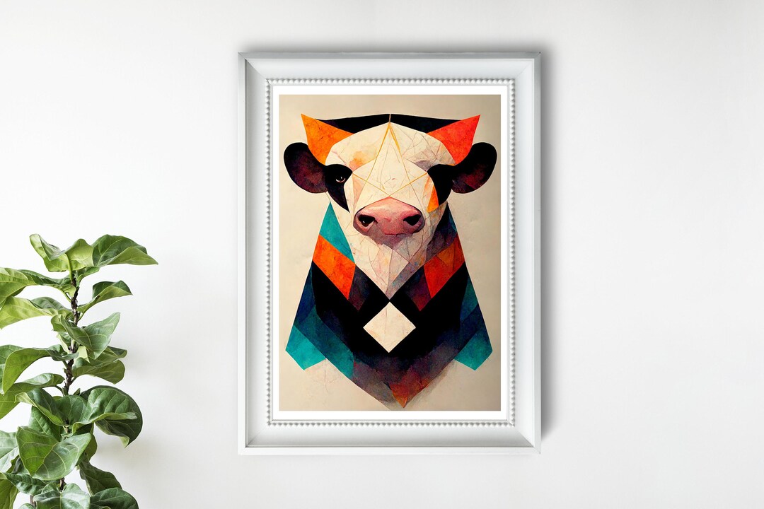 Geometric Cow Poster Colourful Cow With Horns Art Print Free UK ...