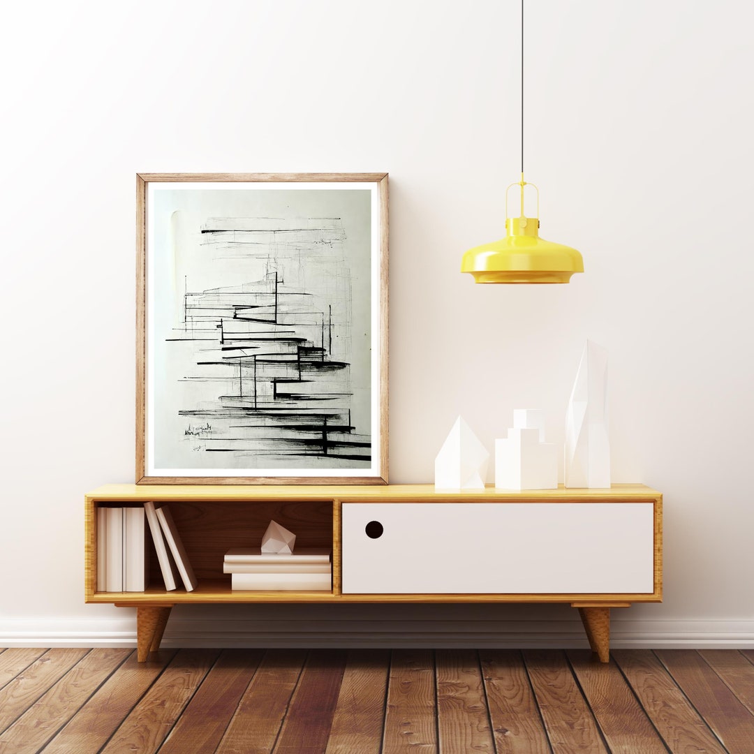 Abstract Black and White Line Painting Scandi Style Minimal - Etsy