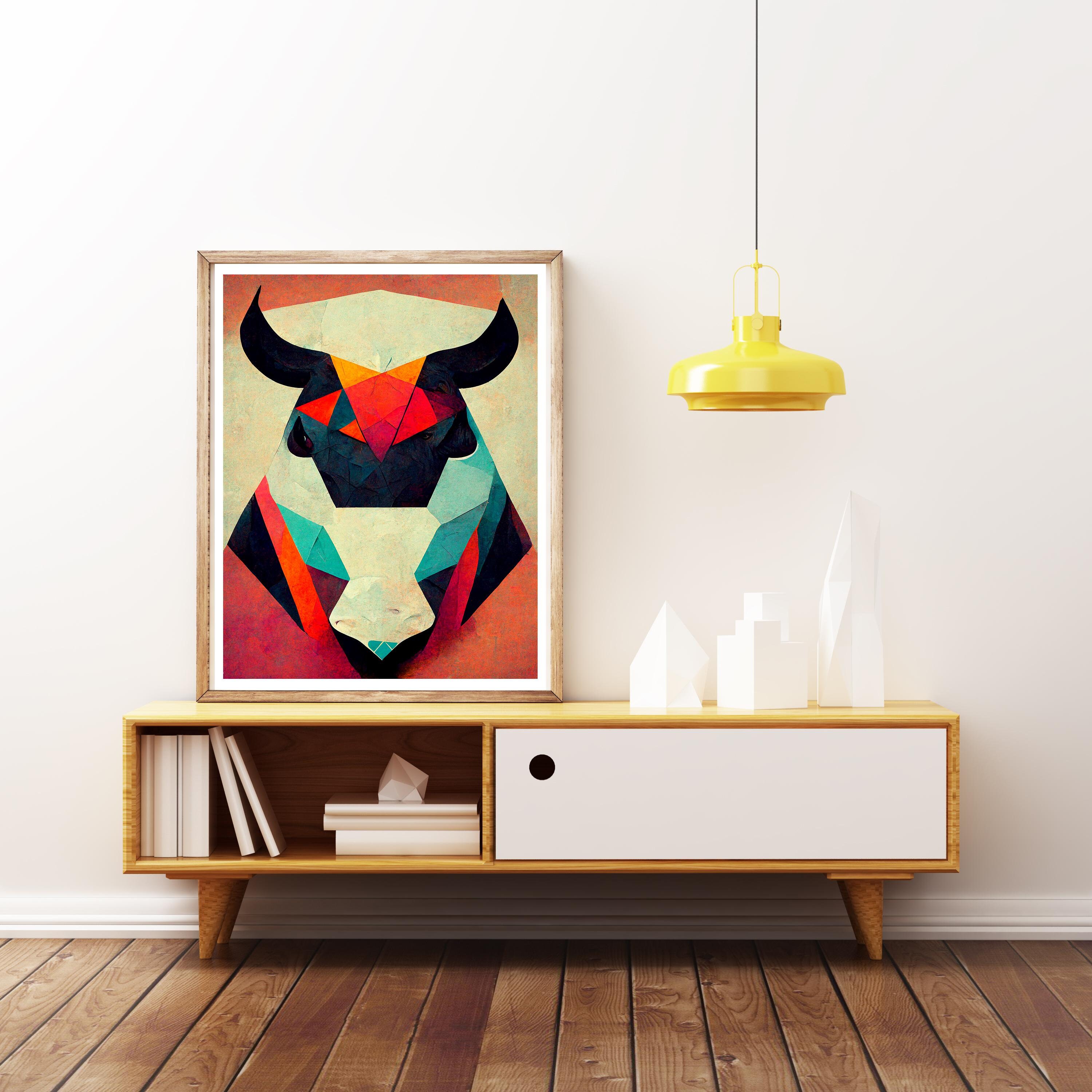 Geometric Bull Poster Colourful Bull With Horns Art Print Free UK ...