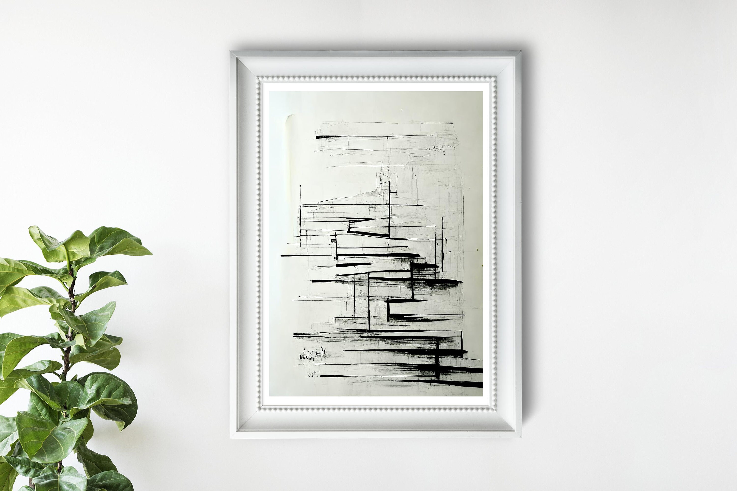 Abstract Black and White Line Painting Scandi Style Minimal - Etsy