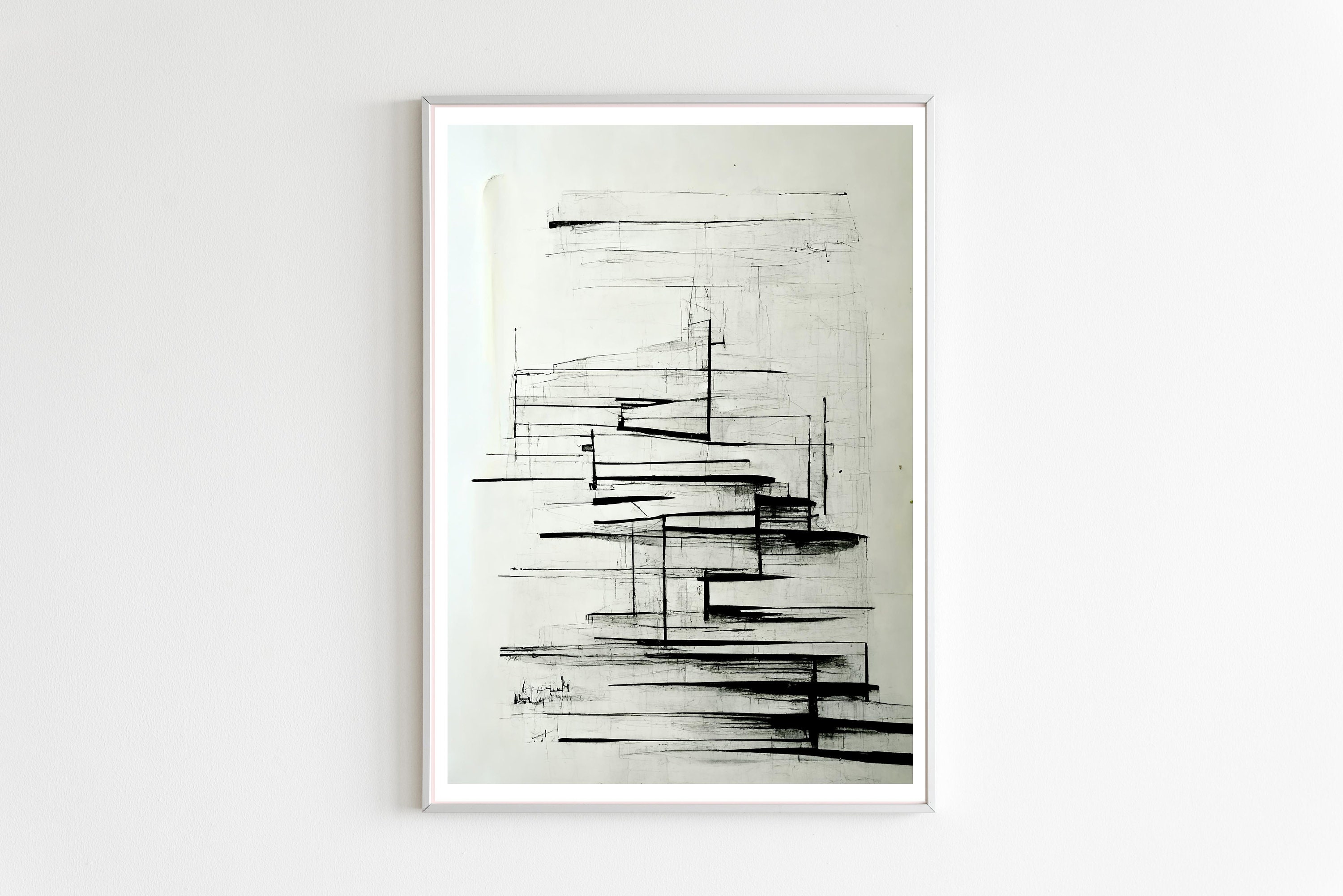 Abstract Black and White Line Painting Scandi Style Minimal - Etsy
