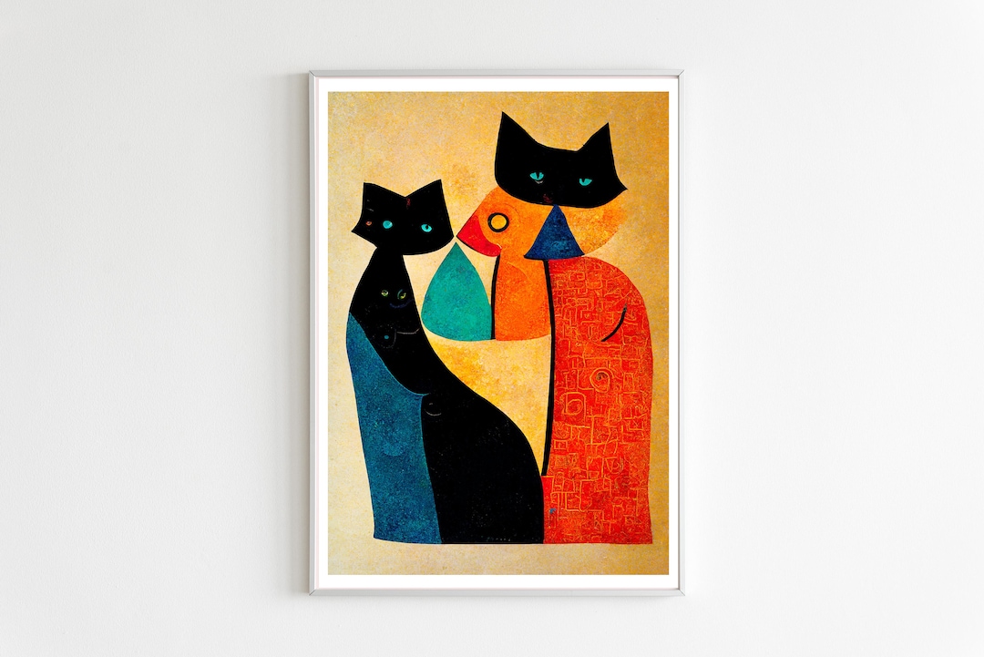 Family of Cats Poster Picasso Style Abstract Colourful Cat Print Free ...
