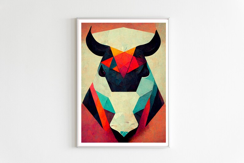 Geometric Bull Poster Colourful Bull With Horns Art Print Free UK ...