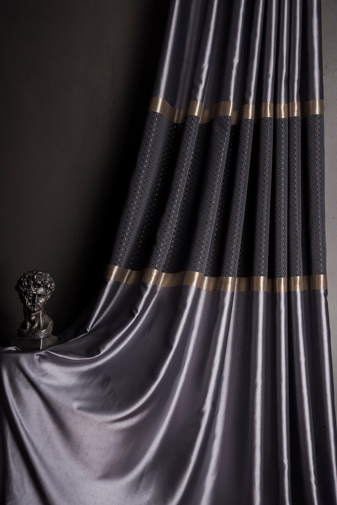 Gray Gold Curtains Panel,luxury Bedroom Livingroom Striped Patterned ...