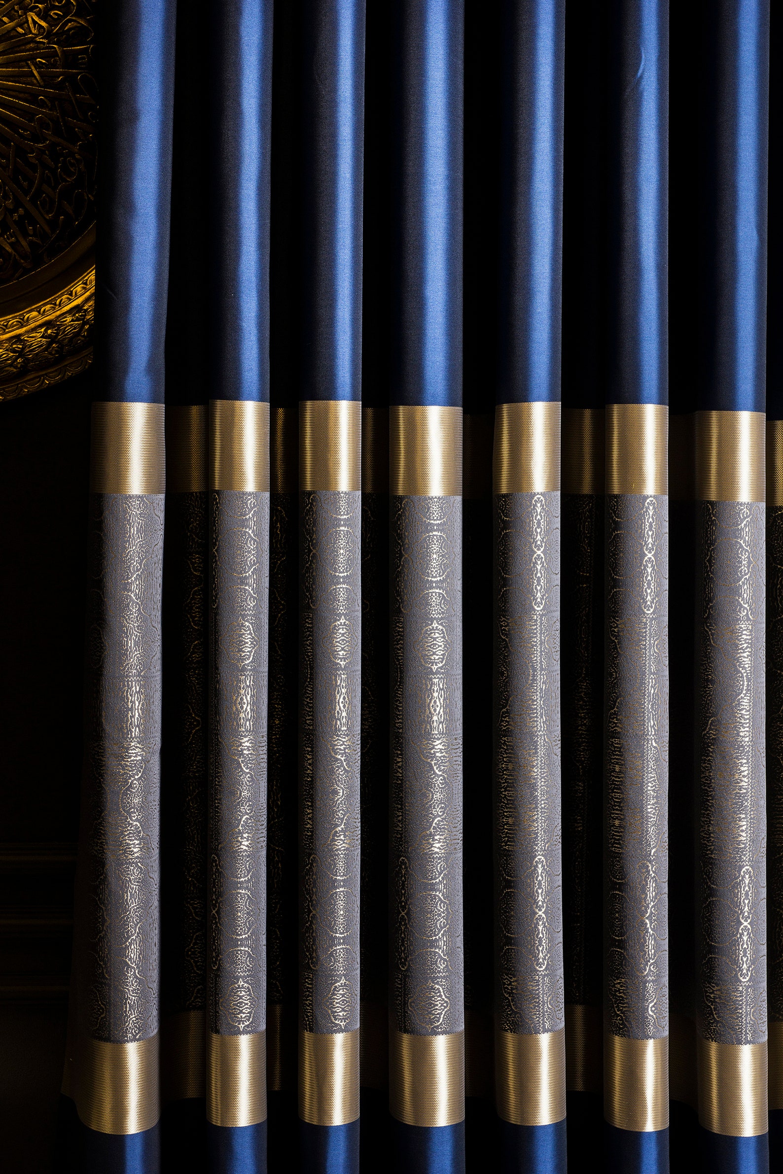 Blue Gold Striped Curtainsluxury Damask Curtainspatterned - Etsy