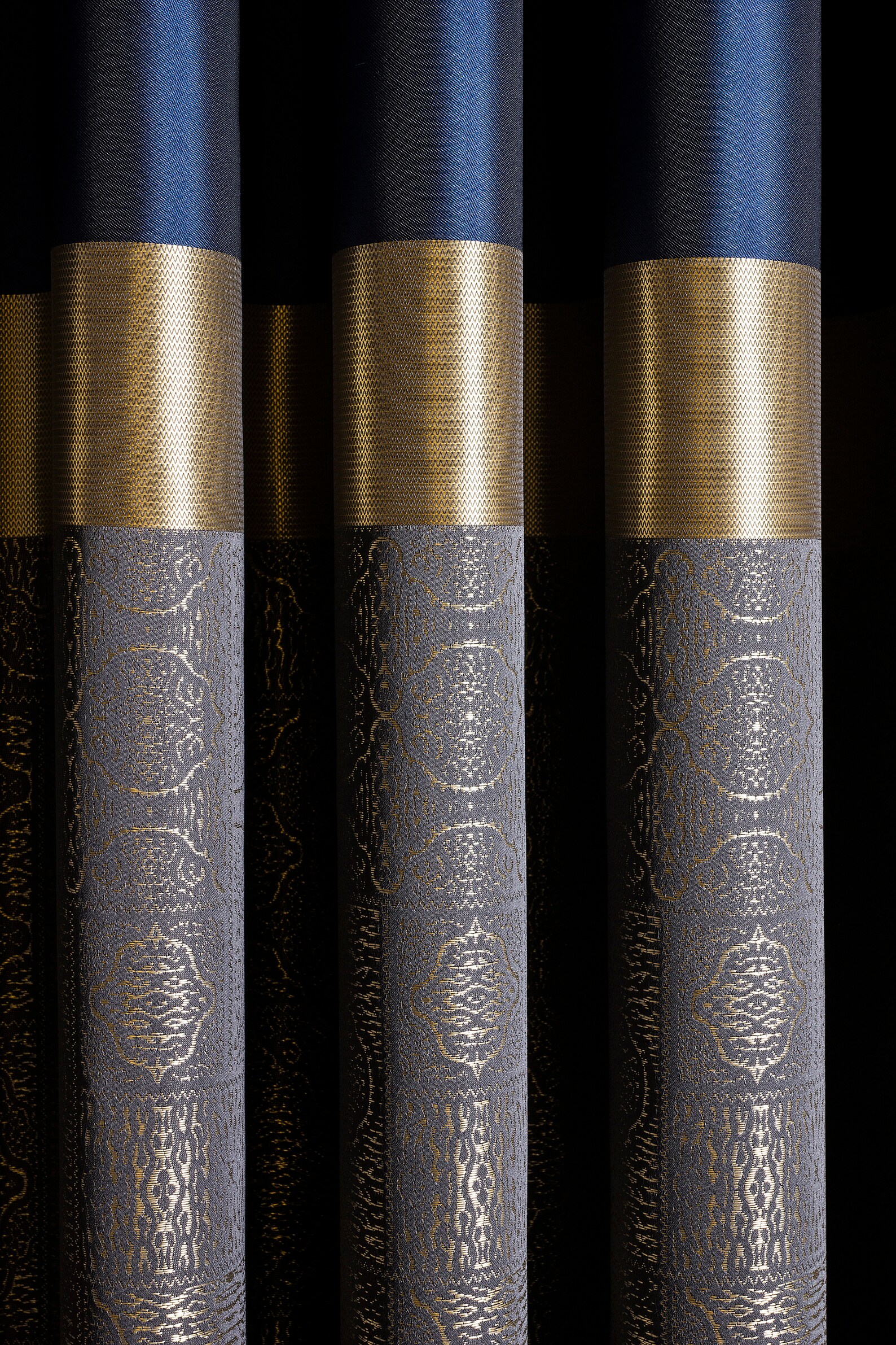 Blue Gold Striped Curtainsluxury Damask Curtainspatterned - Etsy