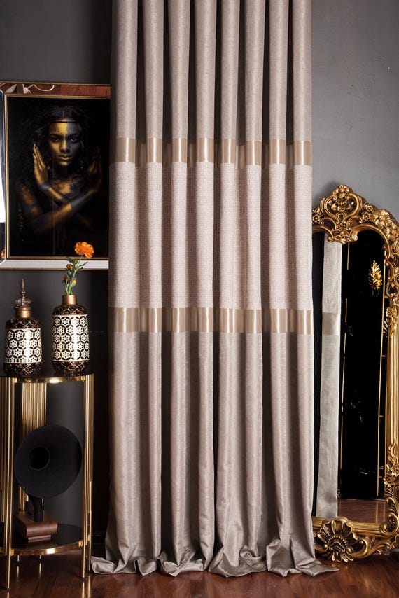 Luxury Brown Gold Striped Patterned Curtains Custom Size Available in Navy Black Anthracite gray Ecru modern Window Drapes Etsy Ireland