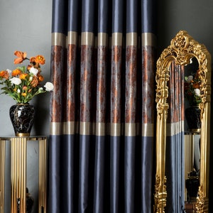Curtains Panel Luxury Striped Patterned Terracotta Gold Dark Ice Blue ...