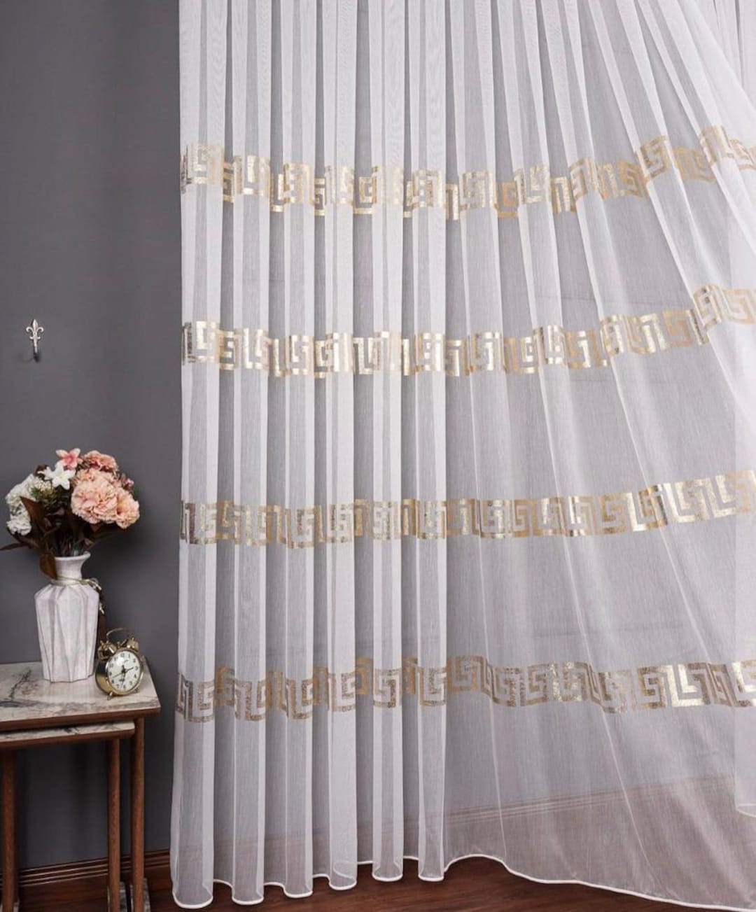 Luxury White Gold Sheer Curtains for Livingroom - Etsy