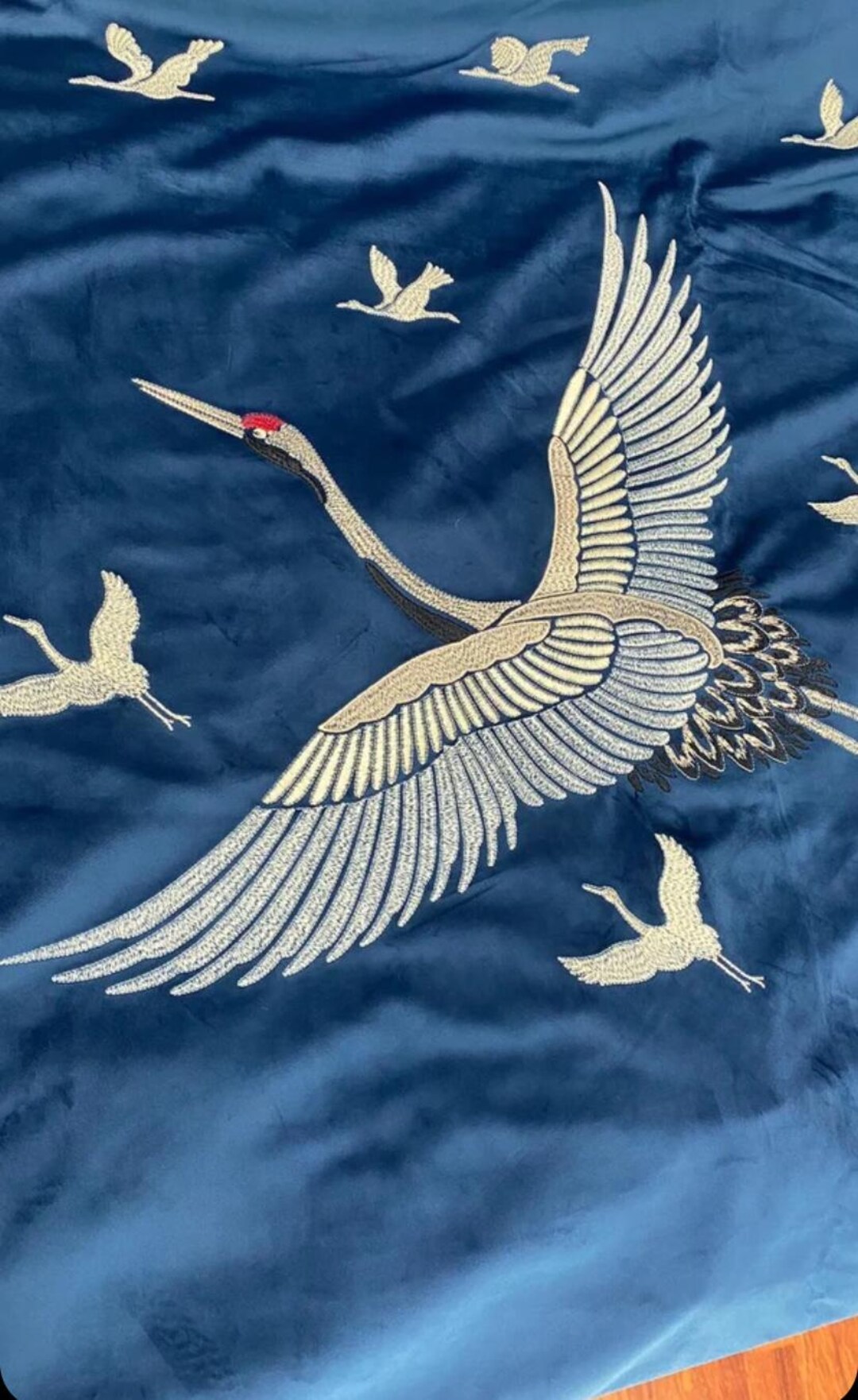 Luxury Embroidery Bird Patterned Blue Velvet Curtain , Modern Orange ...