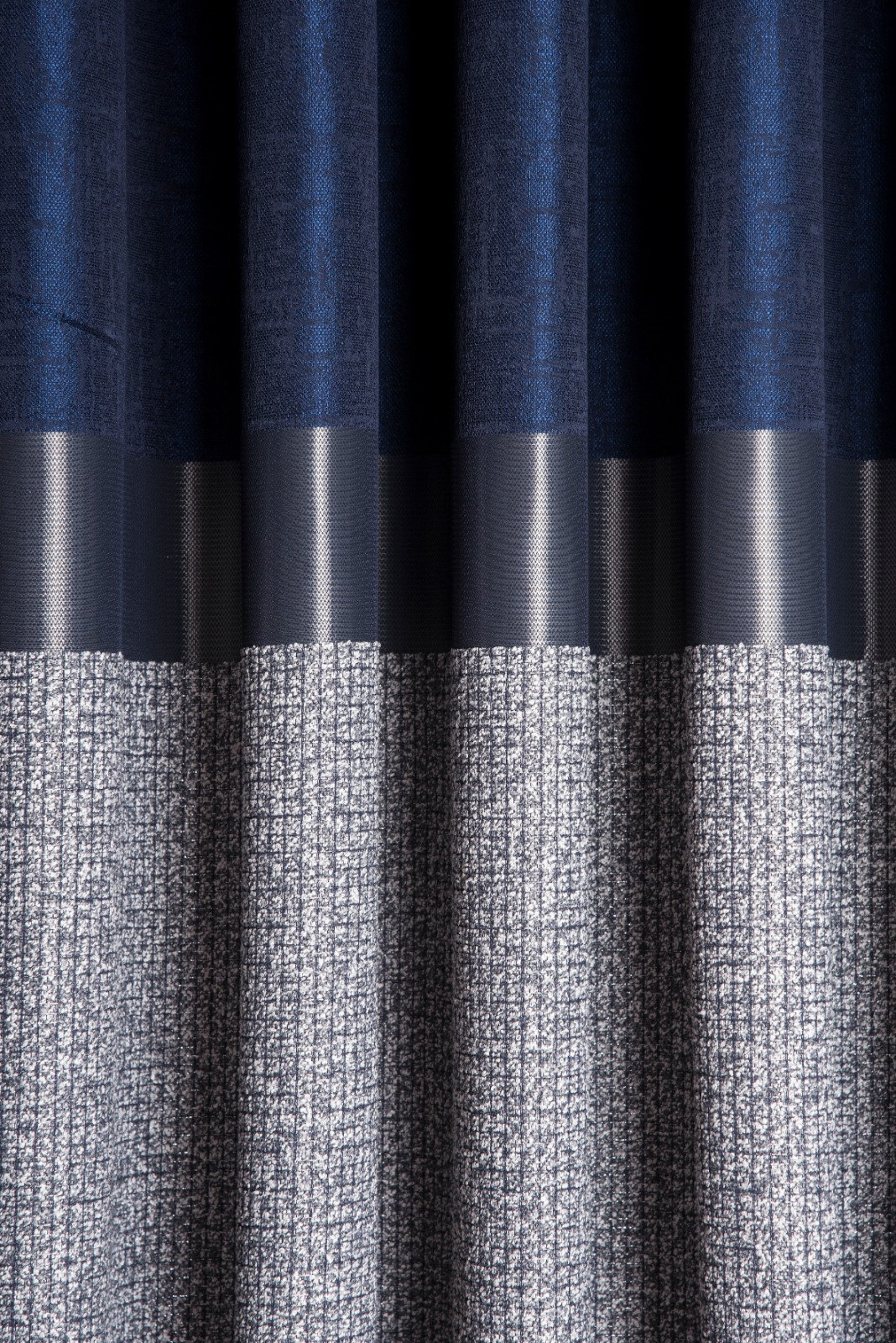 Navy Blue & Gray Textured Curtains – Elegant Drape, Custom Size ...