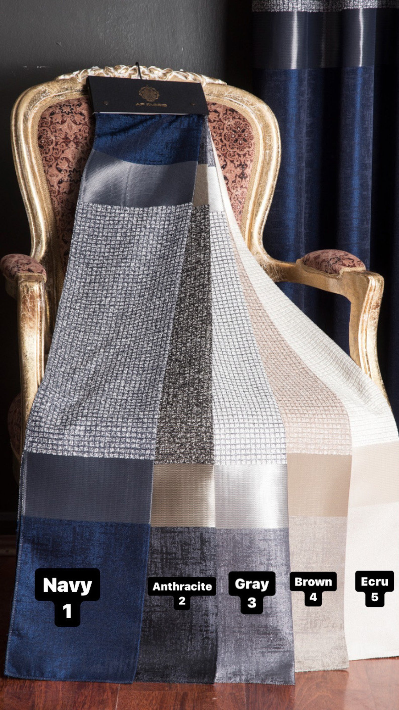 Navy Blue & Gray Textured Curtains – Elegant Drape, Custom Size ...