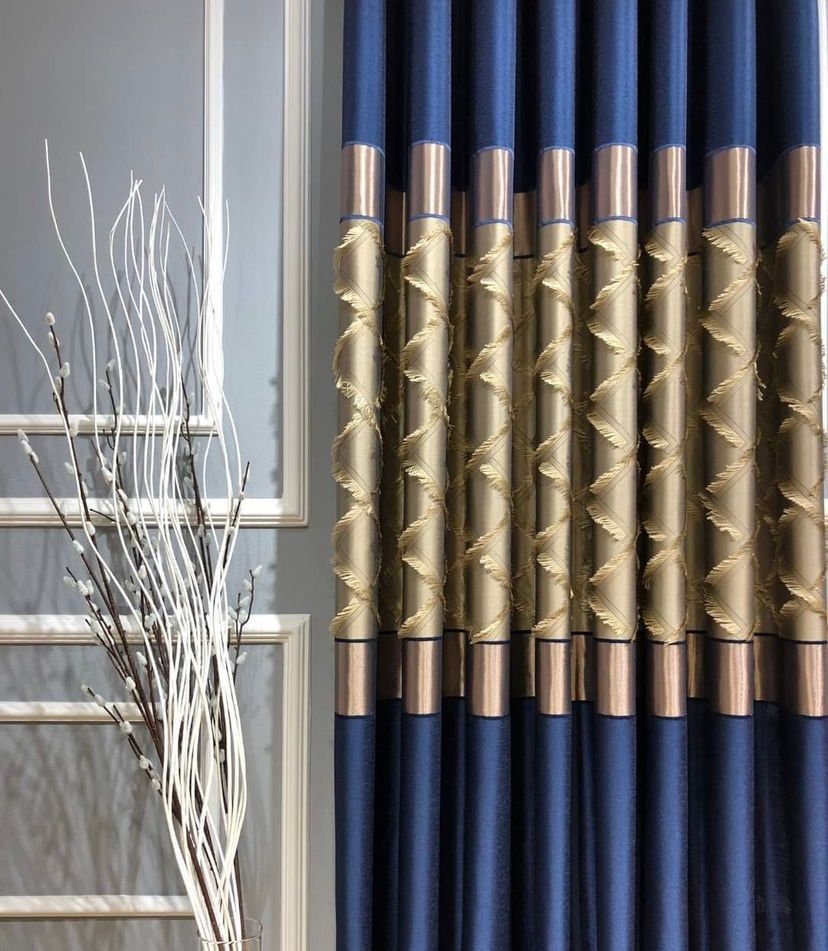 Luxury Navy Blue Rose Gold Curtains for Livingroom Bedroom , Modern ...