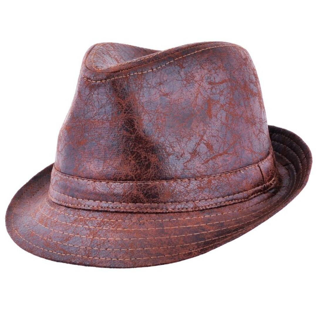 Cracked Leather Distressed Vegan Trilby Hat: Rugged Allure, a Timeless ...