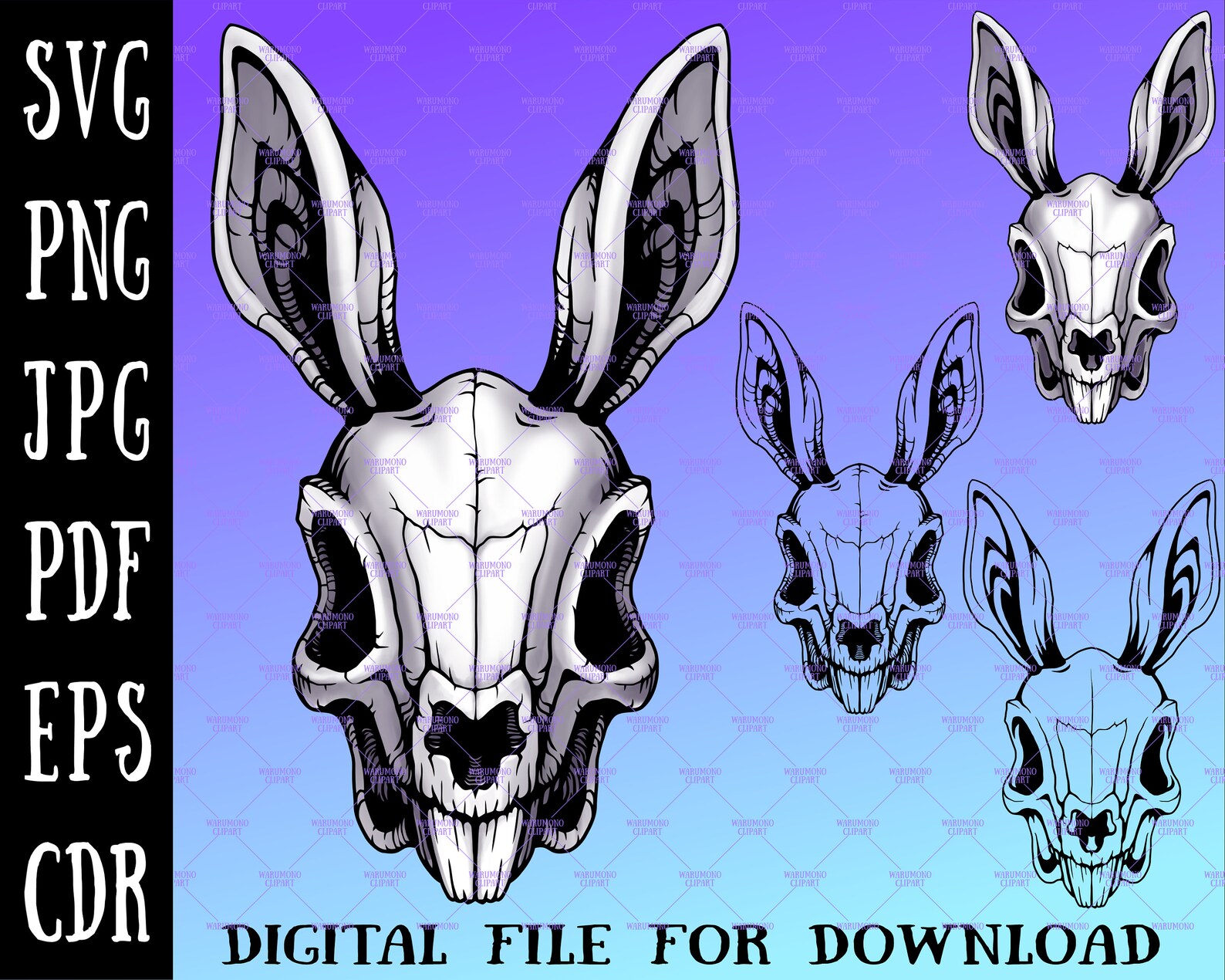 Rabbit skull art Bunny PNG SVG CDR Download digital file | Etsy