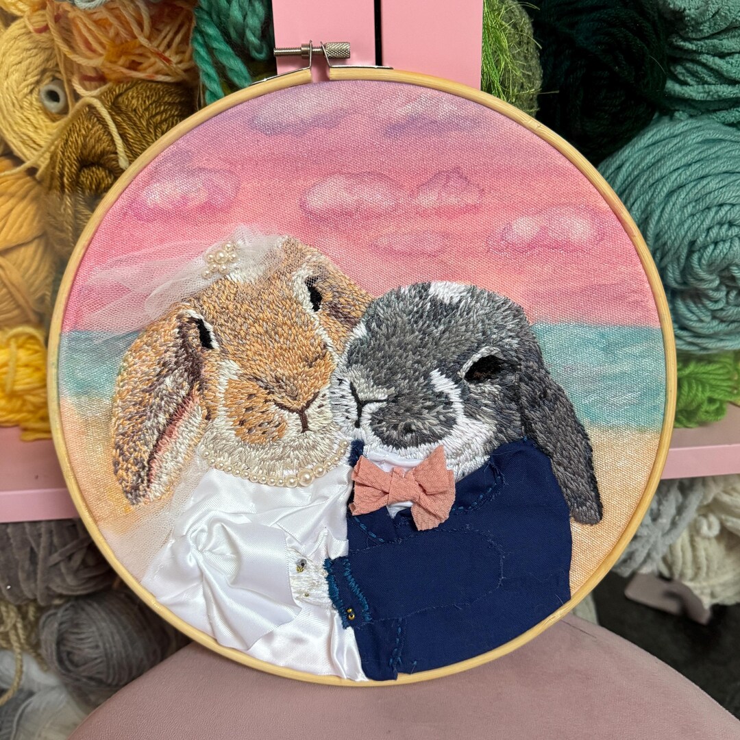 Custom Fancy Rabbit Whimsical Folkart Embroidered Portrait - Etsy