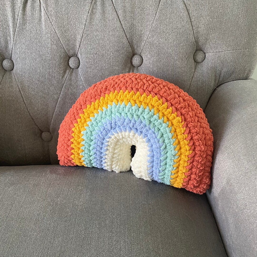 Crochet Rainbow Pillow - Tangerine Sky Cushion Stuffy Stuffie Toy - Etsy