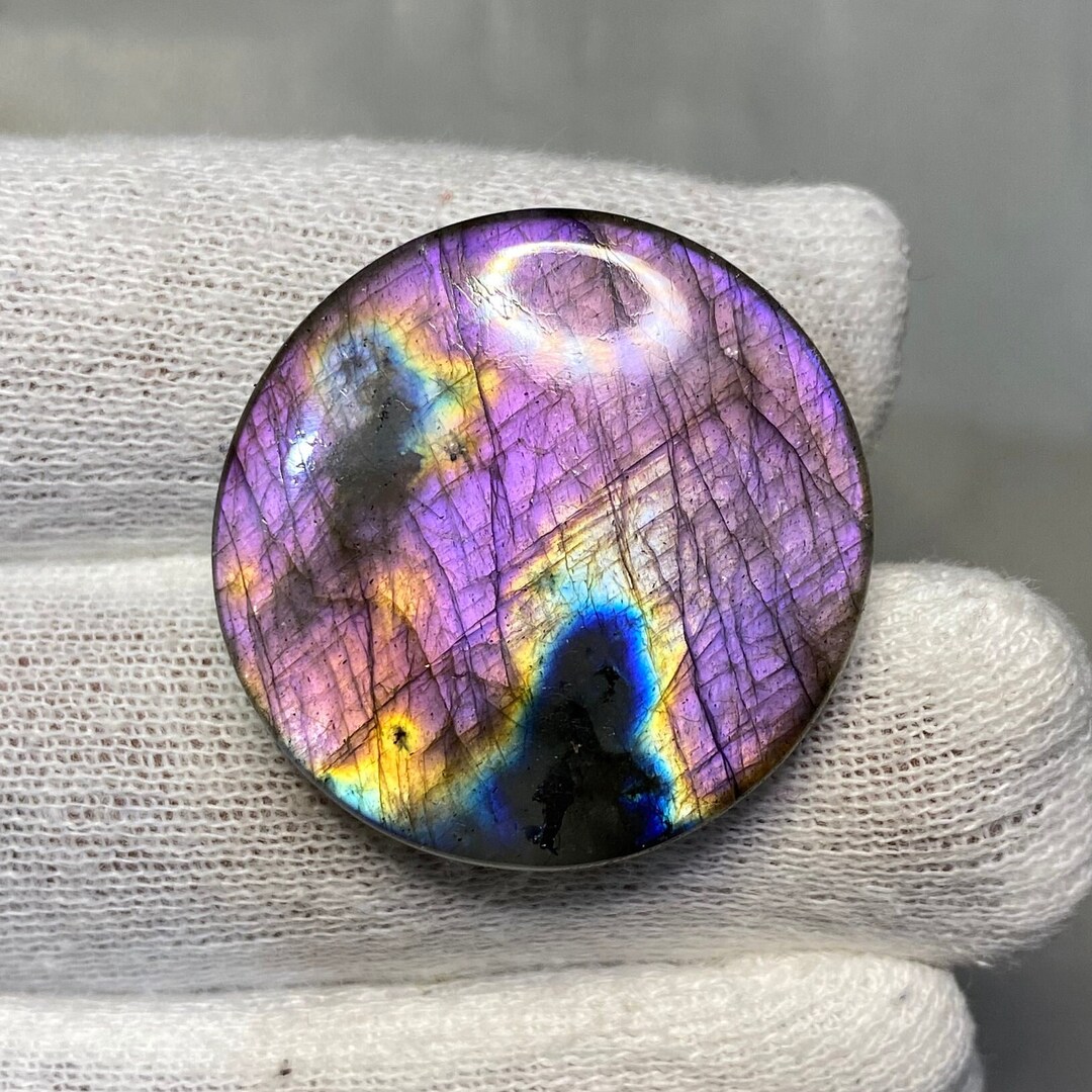 Flashy Purple Labradorite Cabochon, Round Handmade Gemstone (29X29X7 MM ...