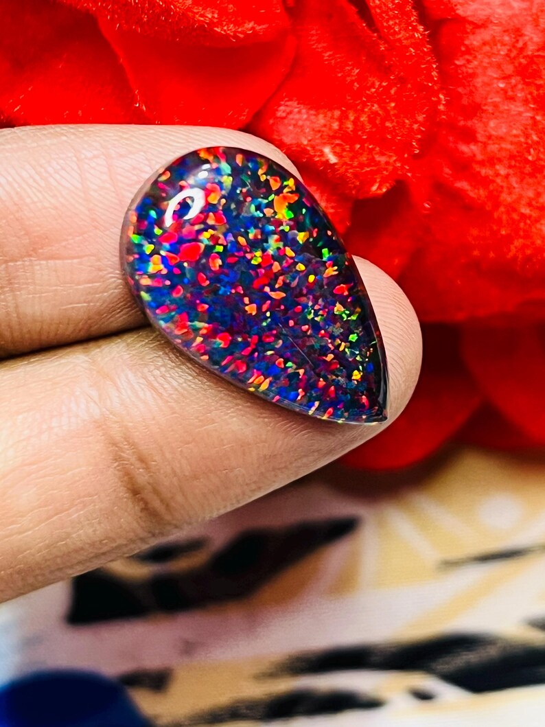 Pear Cut Aurora Opal Cabochon Gemstone, Size - 25X15X6 Mm, Fire Opal ...