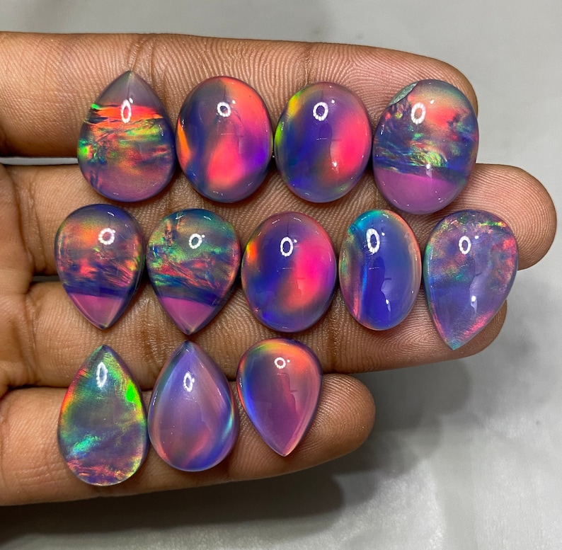 Aurora Opal Gemstone Cabochon Loose Gemstone Aurora Opal Doublet Aurora ...