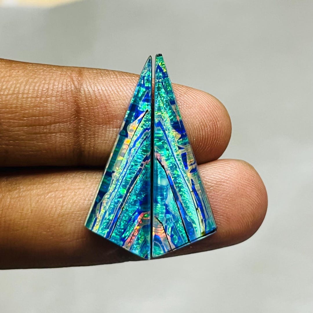 Monarch Opal Australian Fire Gemstone Pair, Size - 32X12X5 Mm, Welo ...