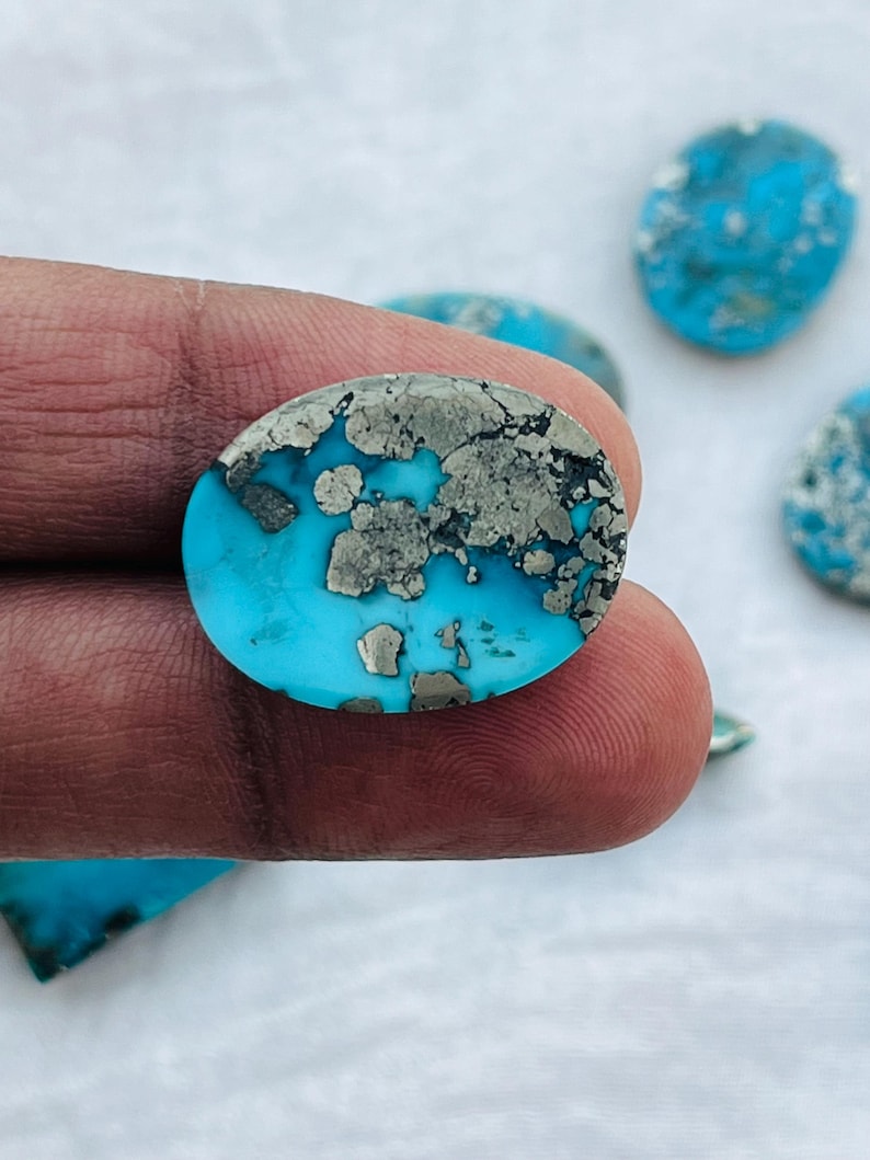 AAA+ Persian Turquoise Cabochon | Blue Turquoise With Pyrite | Handmade ...