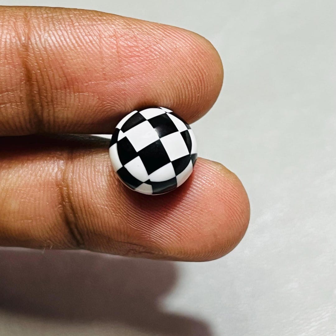 Black Onyx & White Opal Checkered Round Bead, Gemstone Sphere, Ball ...