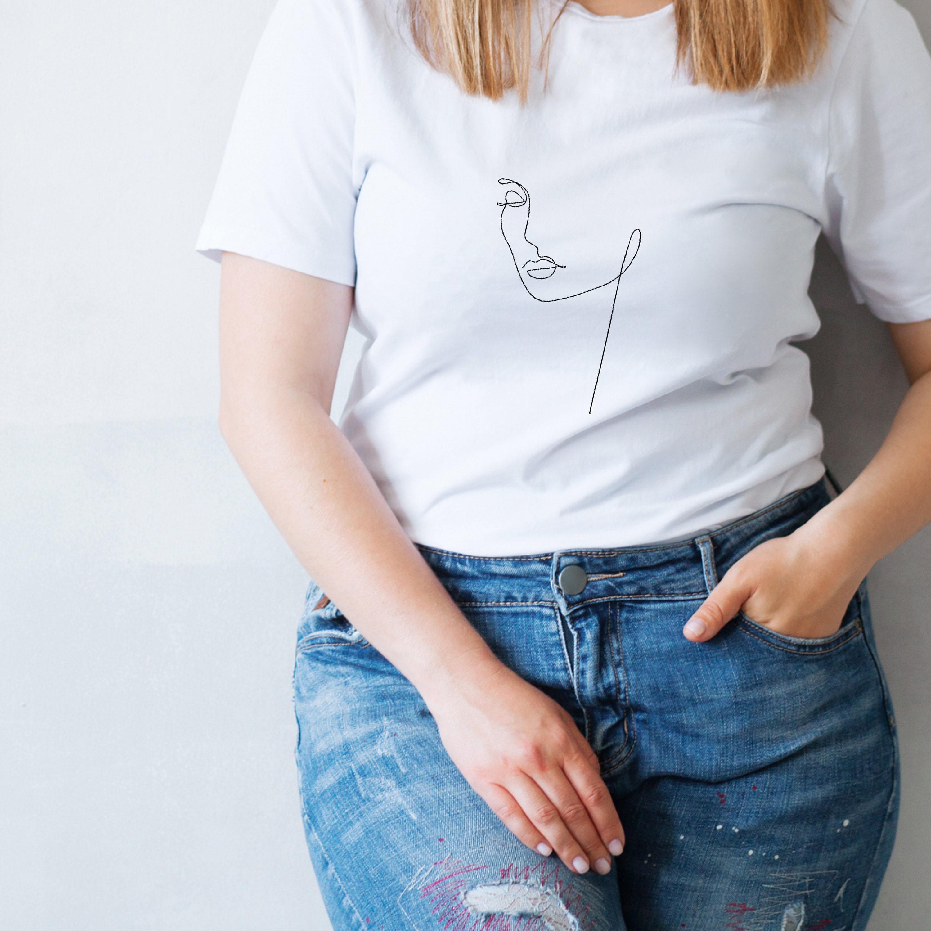 Face One Line T-shirt L Portrait One Line Print T-shirt L - Etsy UK