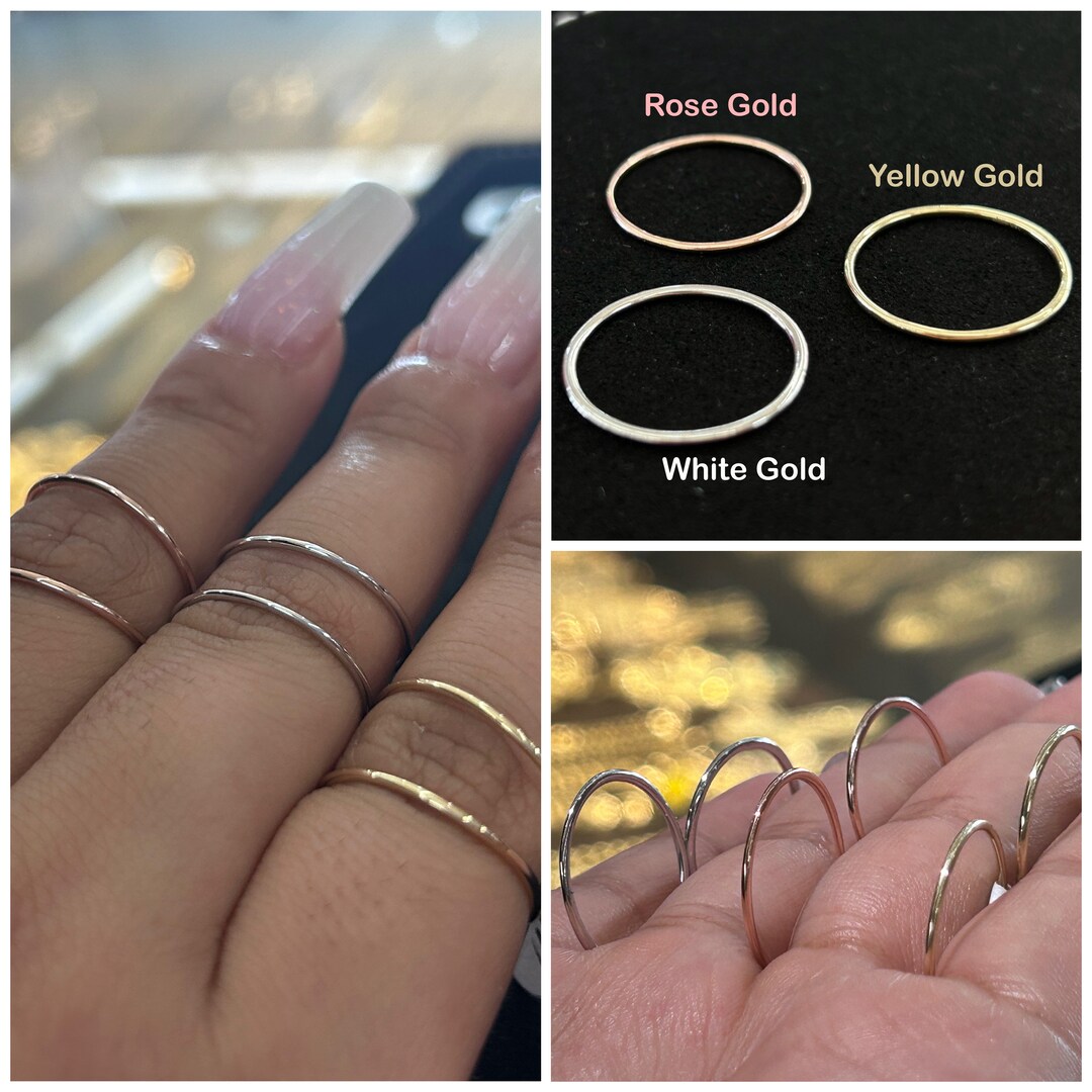 14k Gold Thin Band Ring, Women's Gold Ring, Simple Minimalistic Ring, Rose Gold, White Gold ...