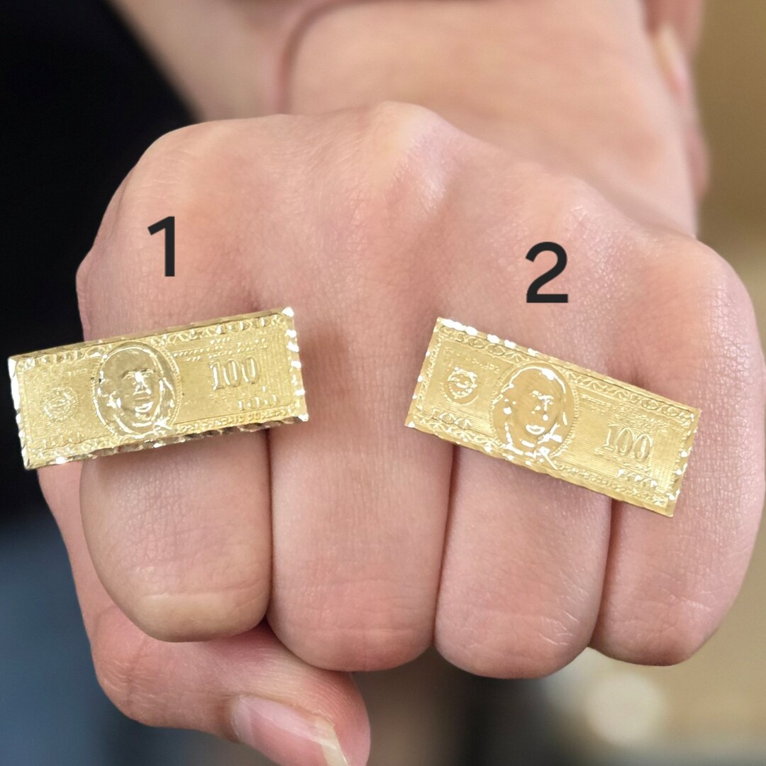 10k Gold 100 Dollar Bill Ring, Gold Finger Ring, Money Ring, Gold 100 ...