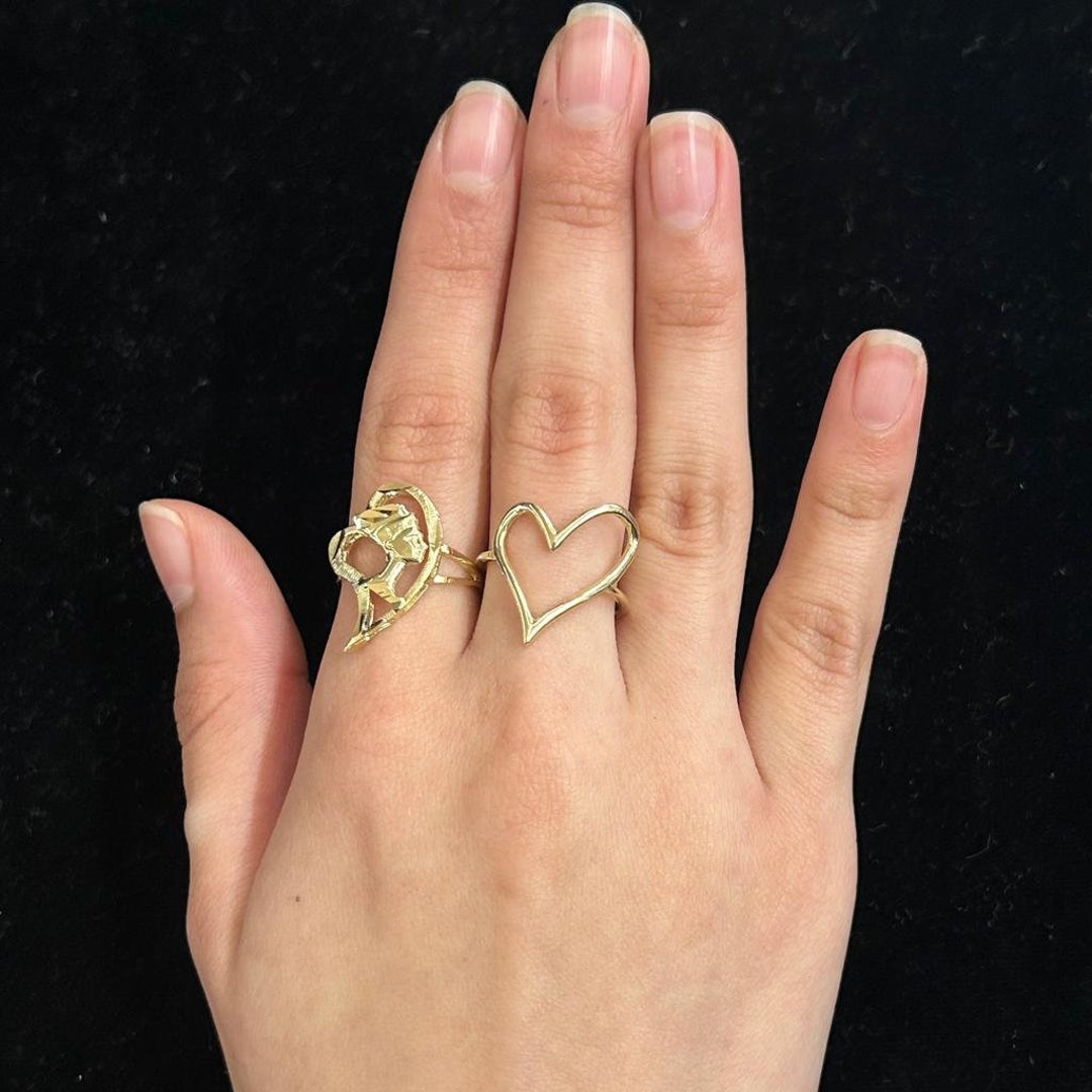 10k Gold Heart Ring, Gold Nefertiti Ring, Women's Ring, Egyptian Queen ...