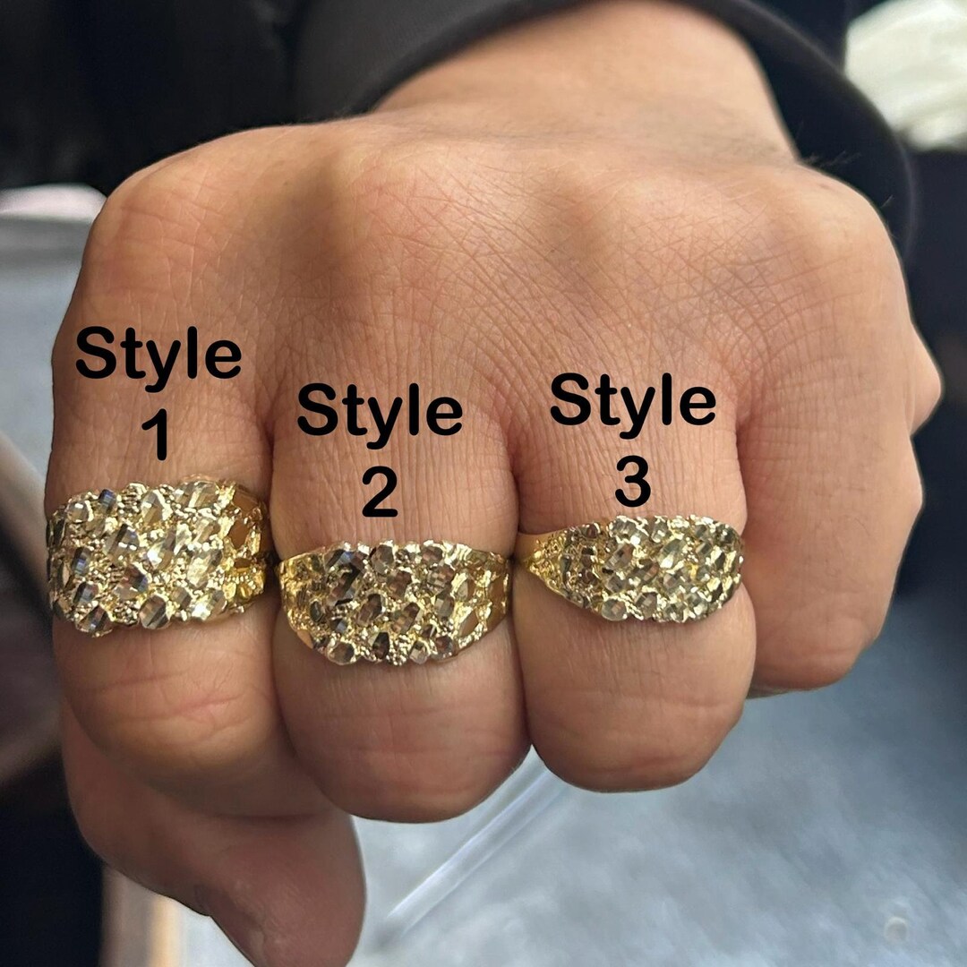 10k Gold Square Nugget Ring, Gold Nugget Style Ring, Men's Gold Ring, Gifts for Him, Birthday ...