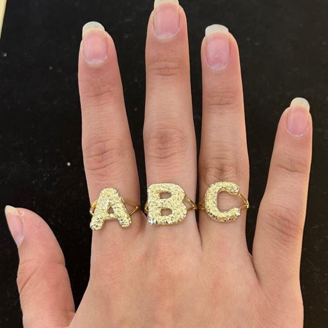 10k Gold Bubble Initial Letter Ring, Nugget Initials, Nugget Letter ...
