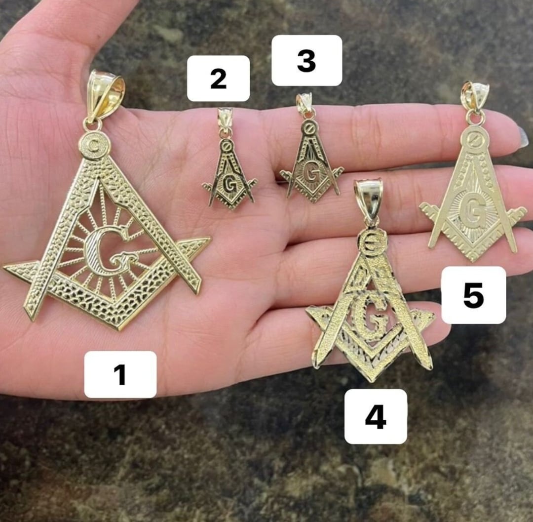 10k Yellow Gold Freemason Masonic Pendant, Square and Compass Masonic ...
