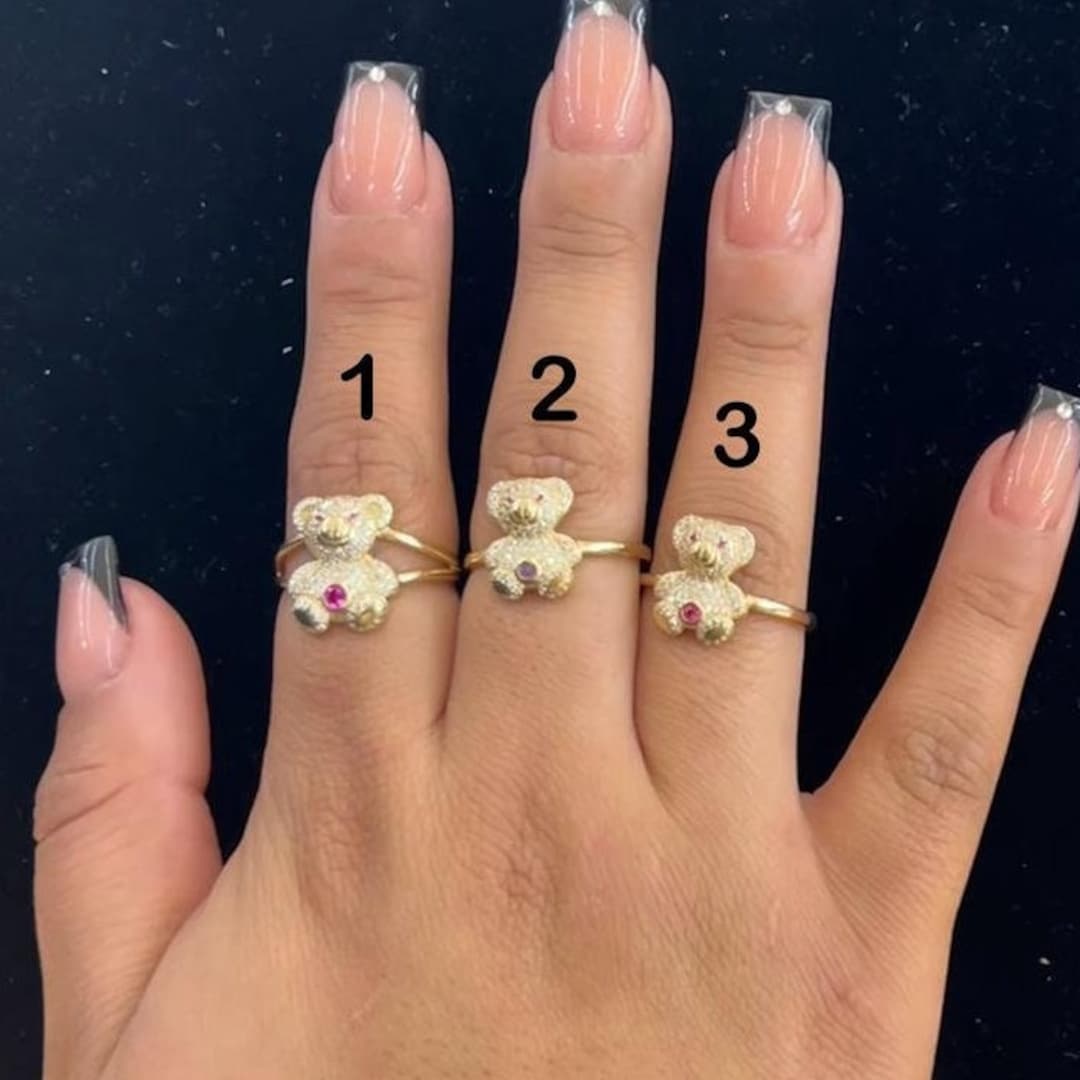10k Gold CZ Stone Teddy Bear Ring, Gold Teddy Bear Ring, Women's Gold ...