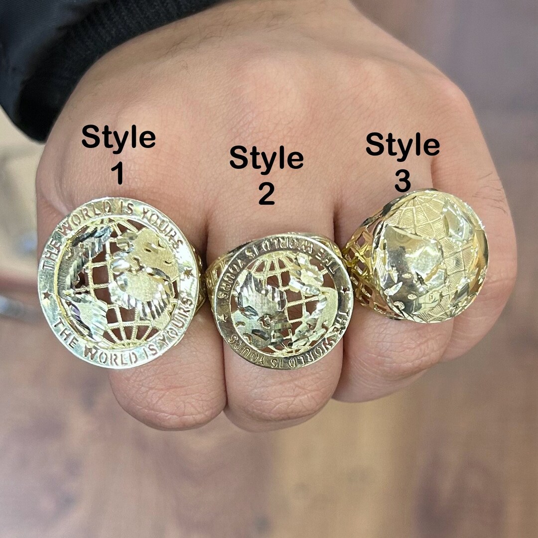 10k Gold World Ring, Gold Men's Ring, the World is Yours Ring, Birthday ...