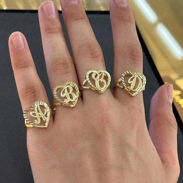 Initial Heart Ring - Etsy