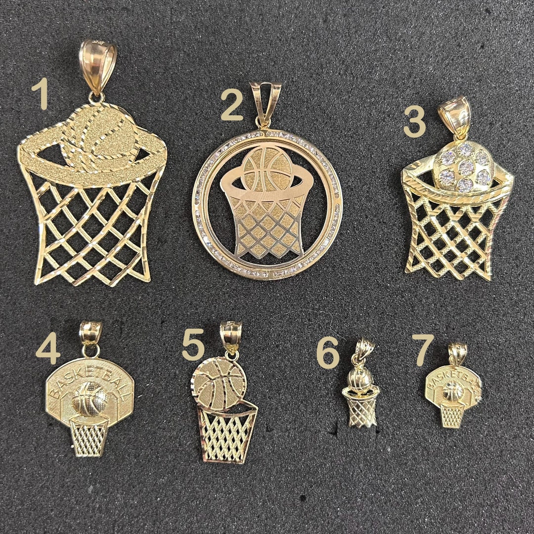 10k Gold Basketball Pendant, Basketball Hoop Pendant, Small Basketball ...